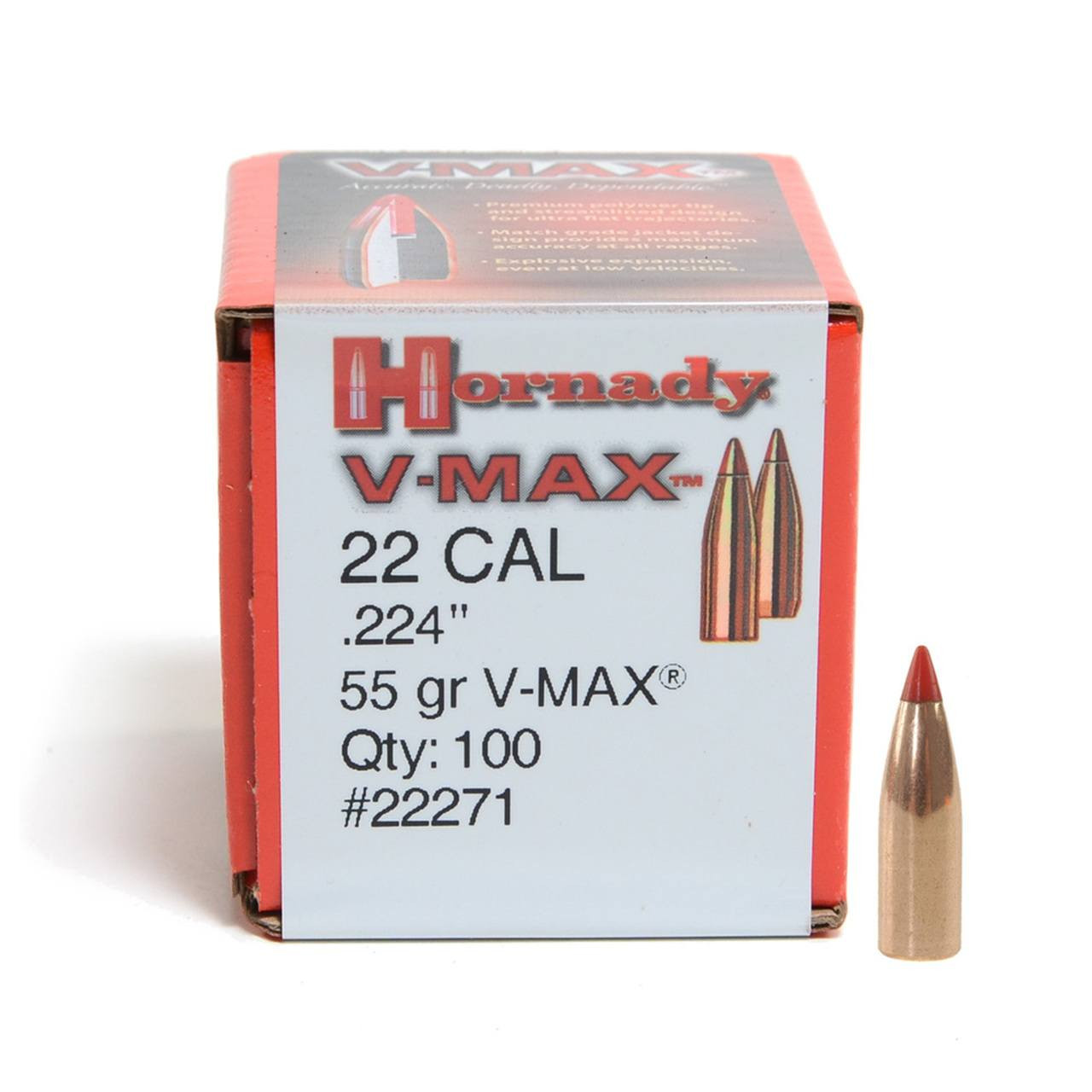 Hornady Bullets - .224" (22 Cal) - 55 Grain V-Max - 100 Projectiles