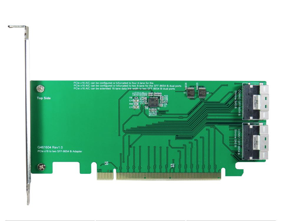 PCIe Gen3 16-lane to two SlimSAS 8-Lane (SFF-8654 8i) Adapter - M ...