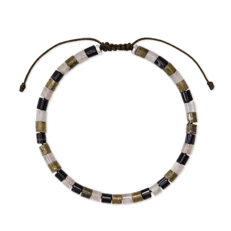 Grey Oxidized Sterling Silver Corded Bracelet in Olive Mix | Gage Diamonds