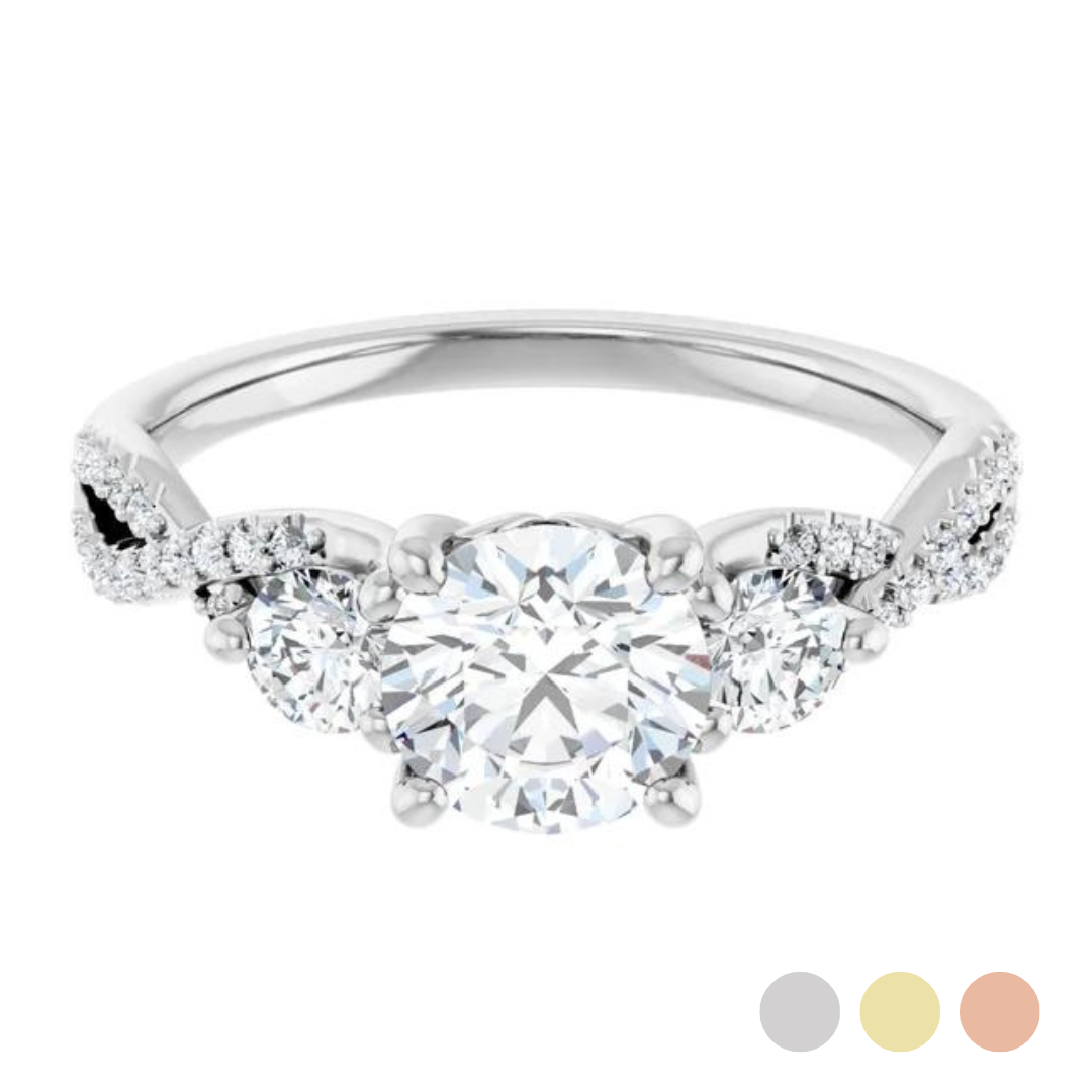 Mona Criss Cross Three Stone Engagement Ring Setting | Gage Diamonds