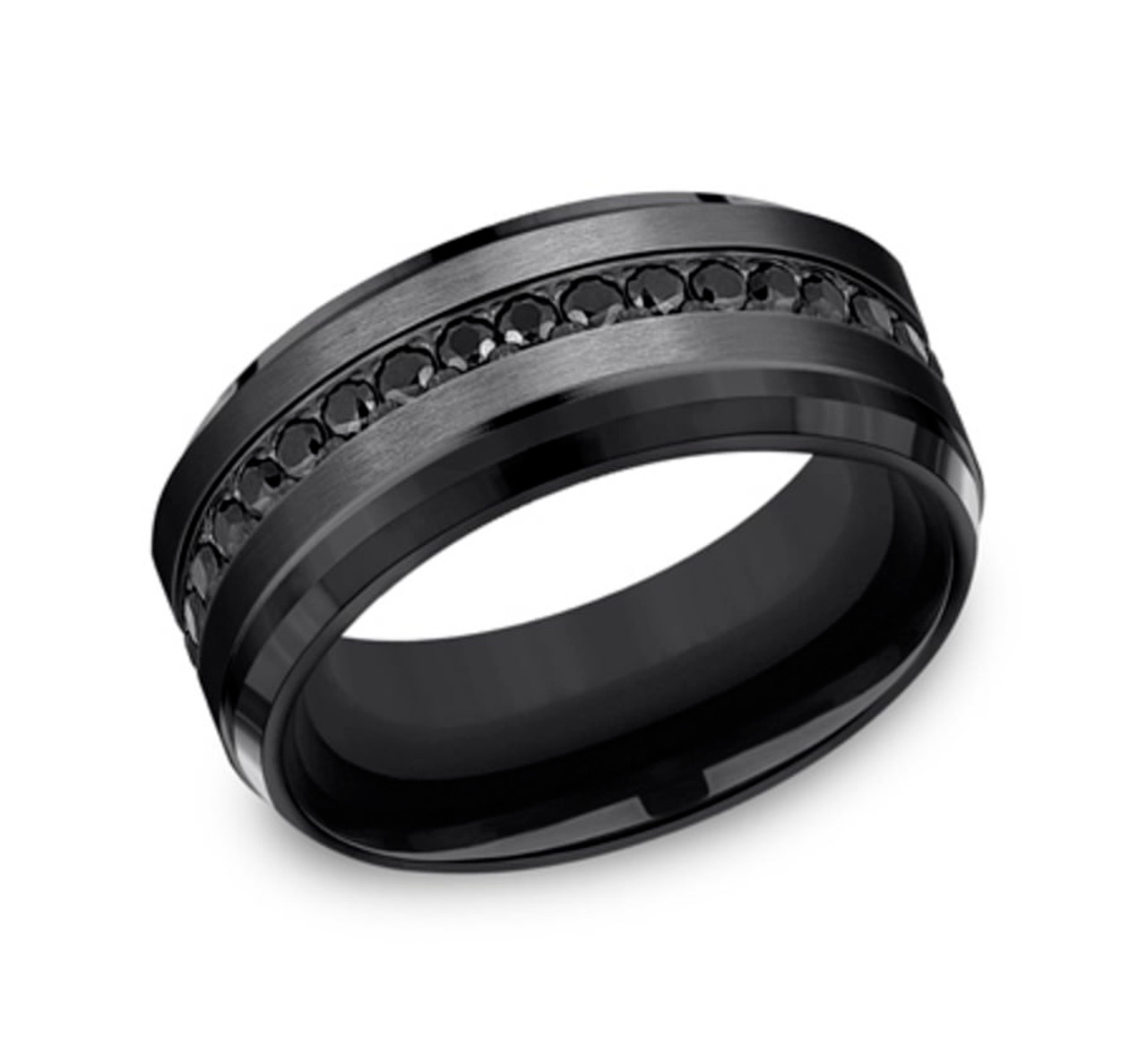 The Deputy Black Titanium Black Cubic Zirconia Eternity Wedding Ring 3 4 ct dew Black Titanium