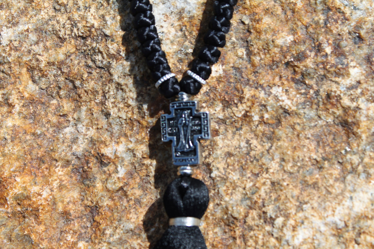 50 knot Satin Prayer Rope with Panagia of the Holy Mountain Cross - St ...