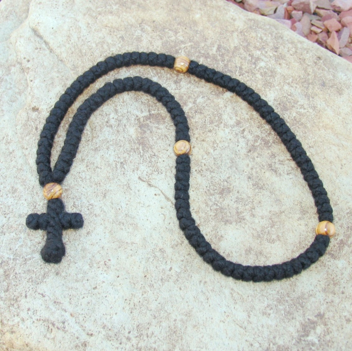 100-Knot Greek Prayer Rope - 4 ply with Olive Wood Beads - St. Paisius ...