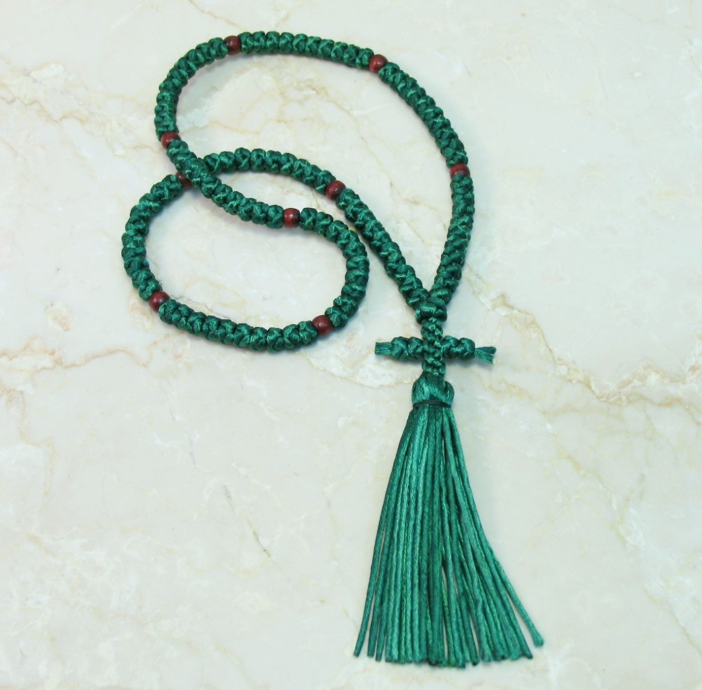 100-knot Russian Prayer Rope - Forest Green Satin - St. Paisius ...
