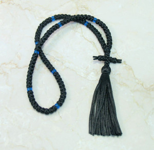 100-knot Russian Prayer Rope - Satin with Blue Beads - St. Paisius ...