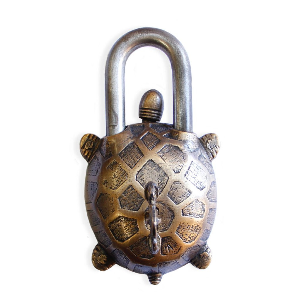 Turtle Lock in Aged Brass and Steel - THE BEACH PLUM COMPANY
