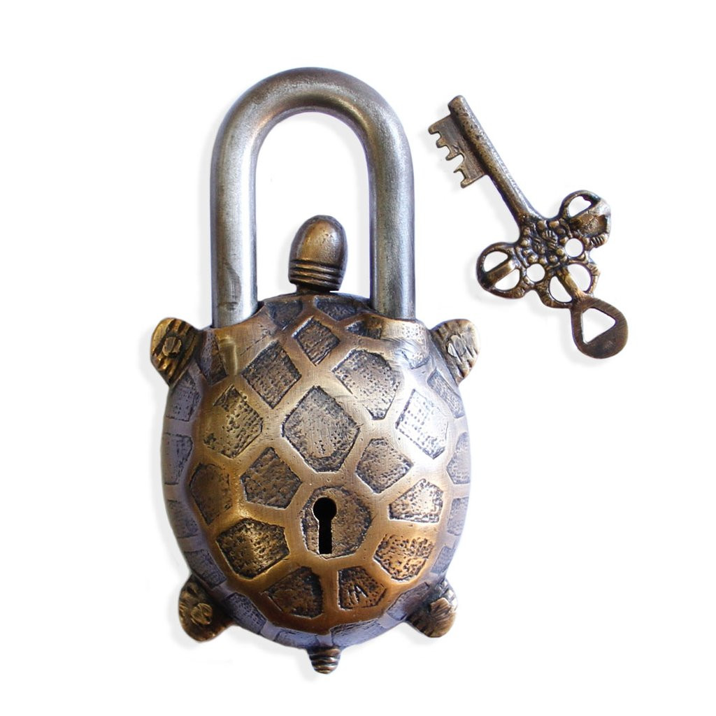 Turtle Lock in Aged Brass and Steel - THE BEACH PLUM COMPANY