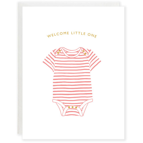 Welcome Little One Stripe Pink Onesie Card - THE BEACH PLUM COMPANY