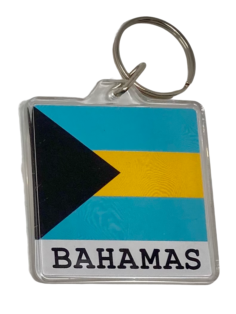 Keychain - Bahamas Flag Acrylic with Text - Home Fabrics Ltd.