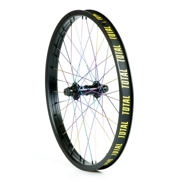 Total Techfire front wheel with Rainbow Spokes Americancycle.com
