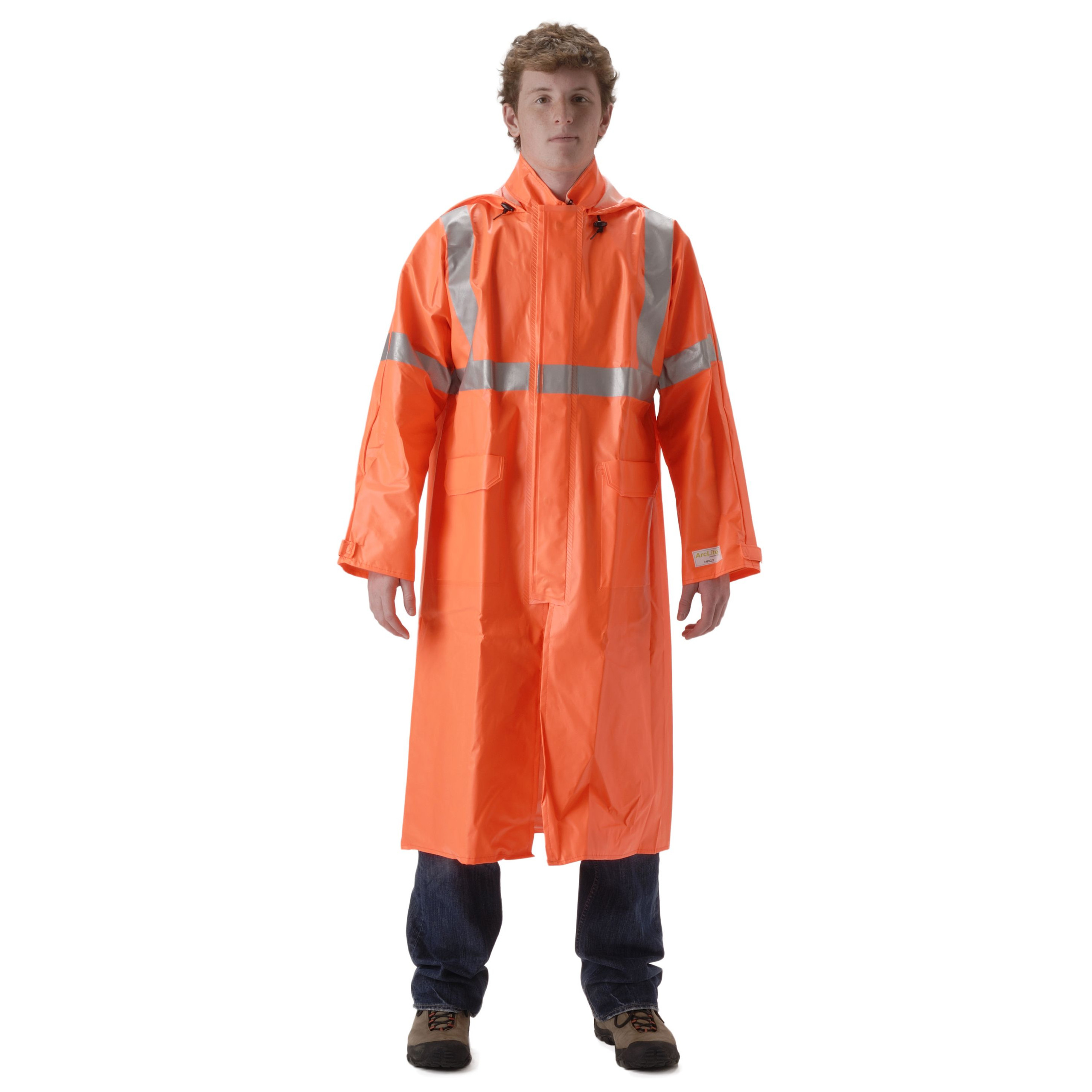 FR Rain Coat with Hood, Hi Vis Class 3 Rain Gear - ArcLite by NASCO