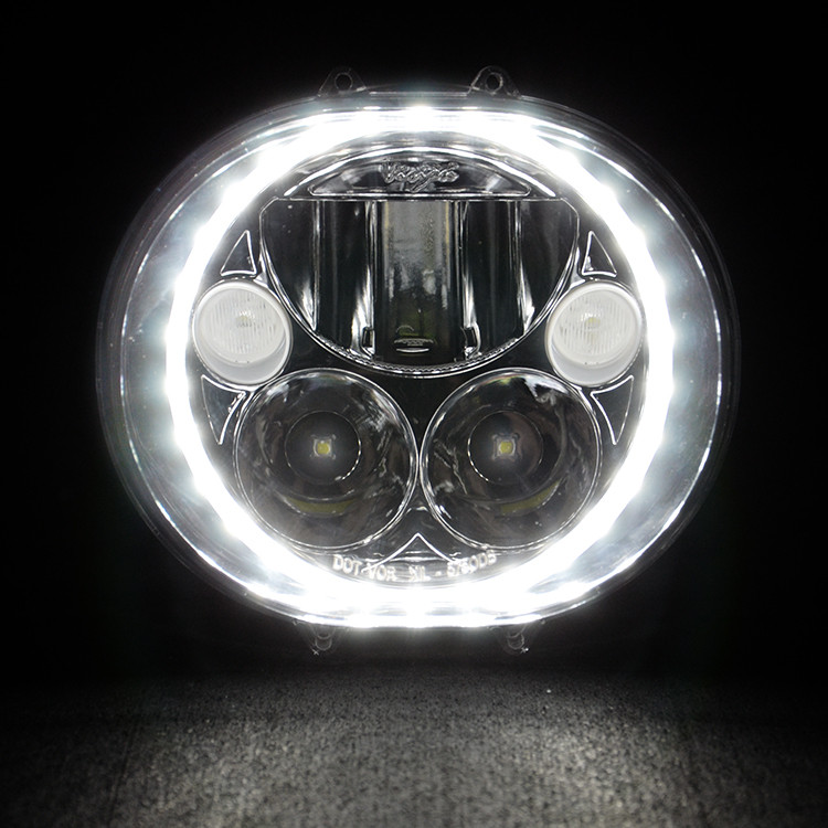 TWO 5.75" OVAL VORTEX LED HEADLIGHT W/ LOW-HIGH-HALO ** BLACK CHROME ...
