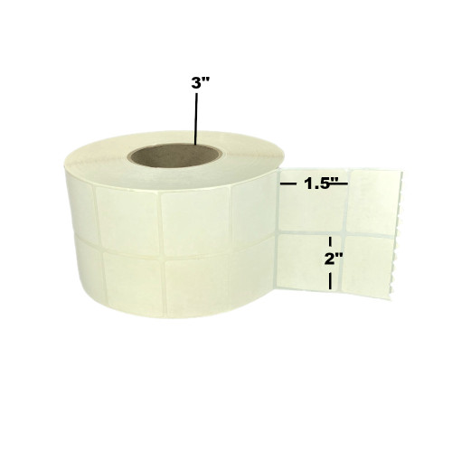 2" x 1.5", Thermal Transfer, Perforated, Roll, 3" Core, Coated, 2-Up ...