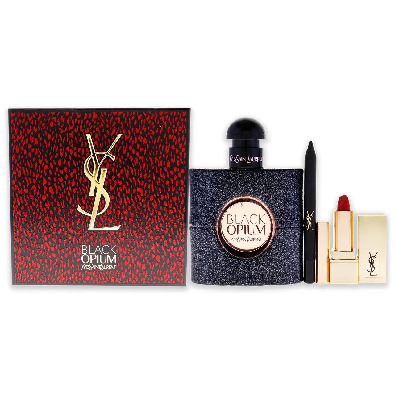 YSL BLACK OPIUM 3 PCS SET: 1.6 EAU DE PARFUM SPRAY + 0.02 WATERPROOF ...