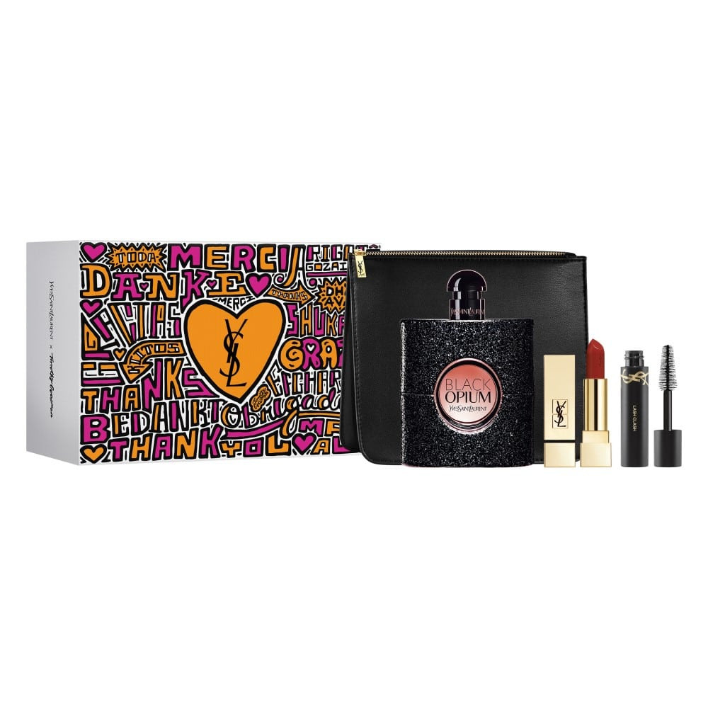 YSL BLACK OPIUM 4 PCS SET FOR WOMEN: 3 OZ EAU DE PARFUM + 0.04 LIPSTICK ...