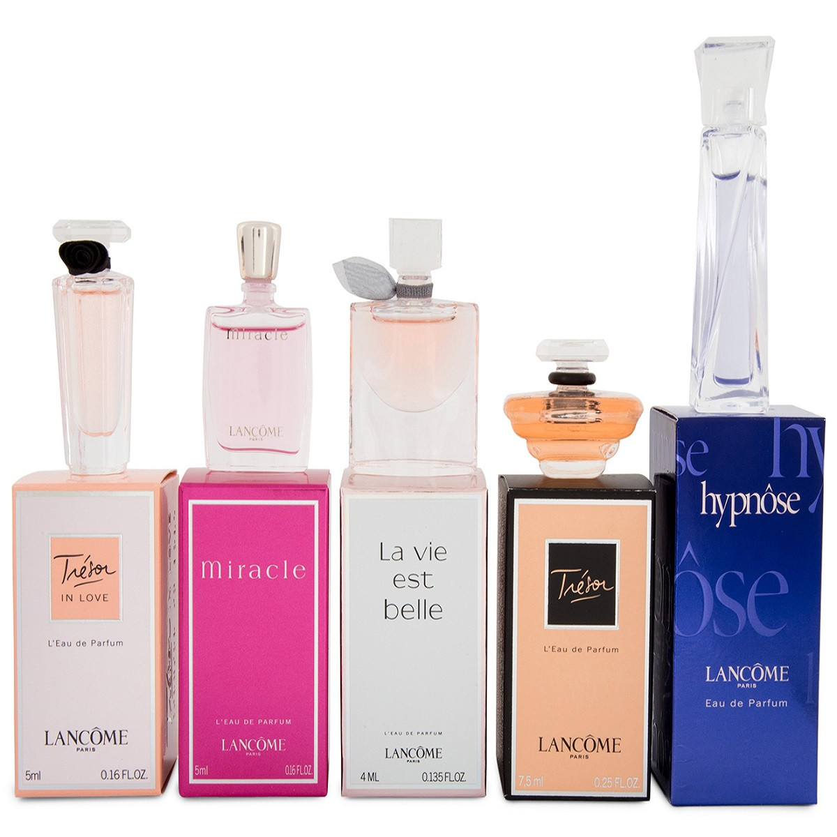LANCOME 5 PCS MINI SET FOR WOMEN: HYPNOSE 5 ML EAU DE PARFUM + TRESOR 7 ...
