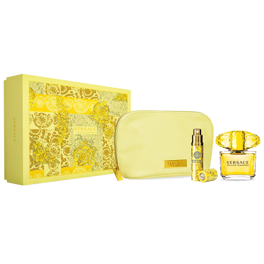 VERSACE YELLOW DIAMOND 3 PCS SET: 3 OZ EDT SP + 10 ML EDT SP + POUCH ...