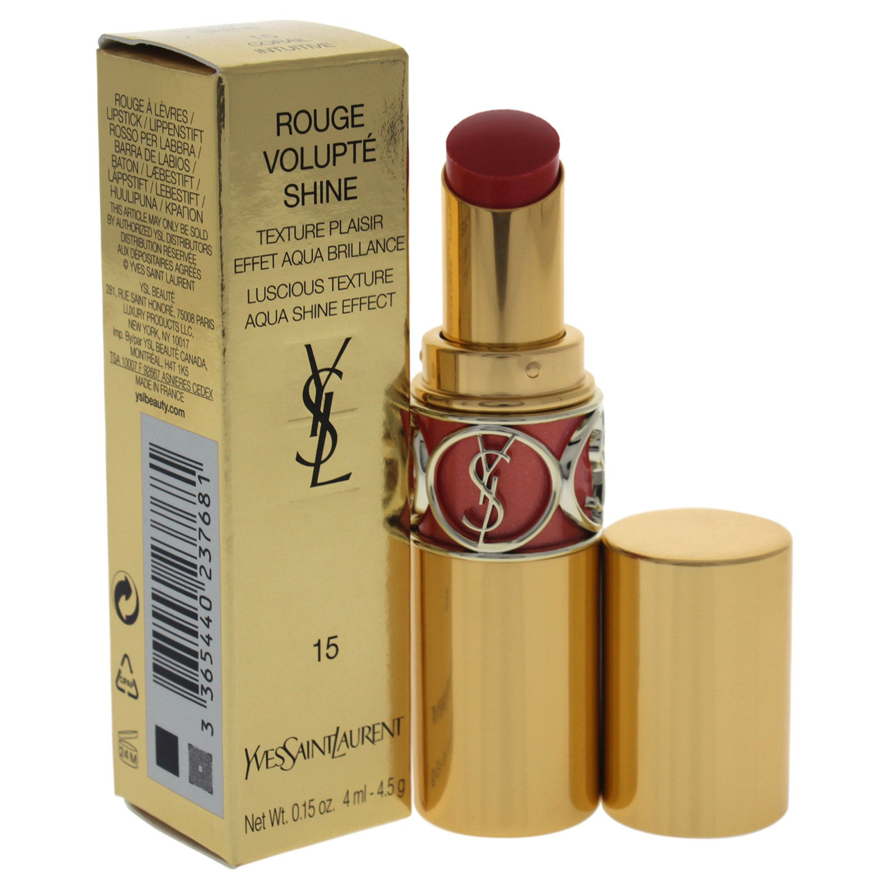 YSL ROUGE VOLUPTE SHINE 0.15 #15 CORAIL INTUITIVE FOR WOMEN - ScentsWorld