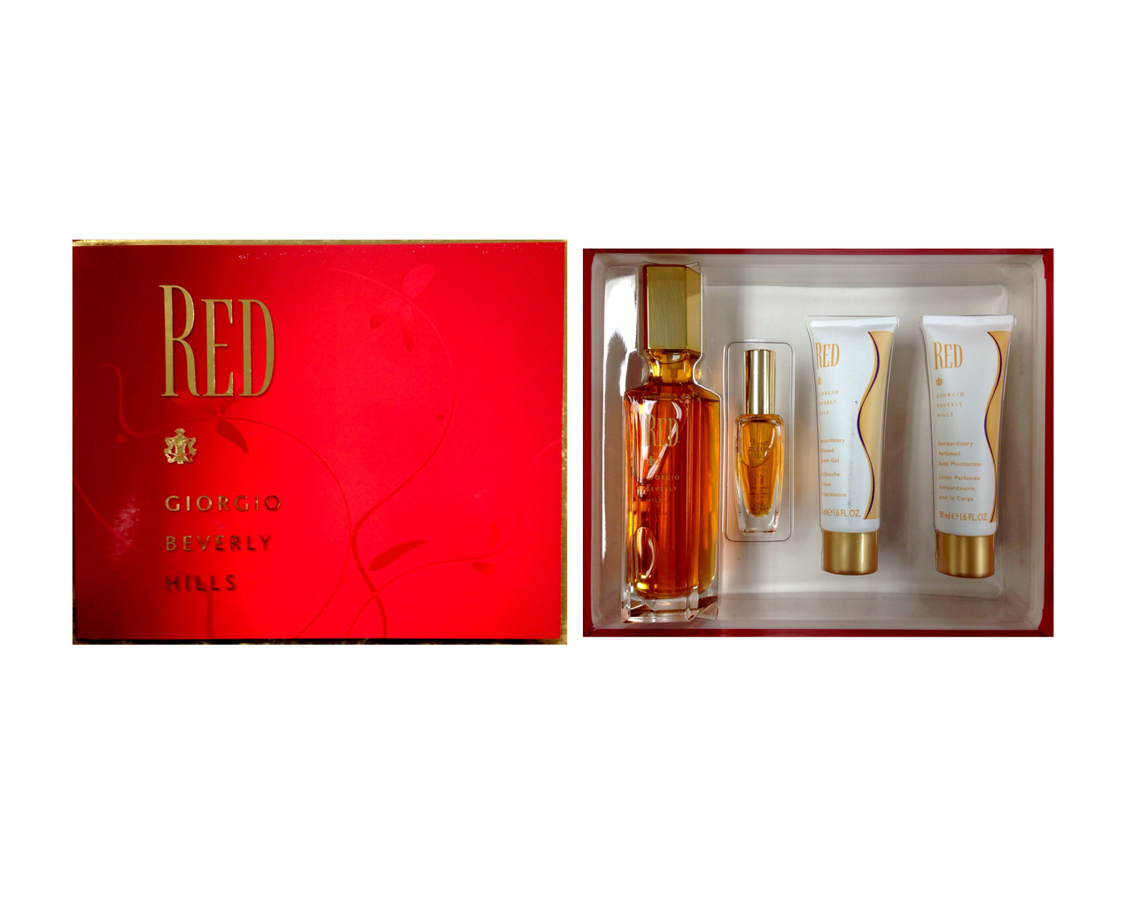 GIORGIO RED 4 PCS SET: 3 OZ EDT SP + 10 ML EDT SP + 1.6 B/L + 1.6 S/G ...