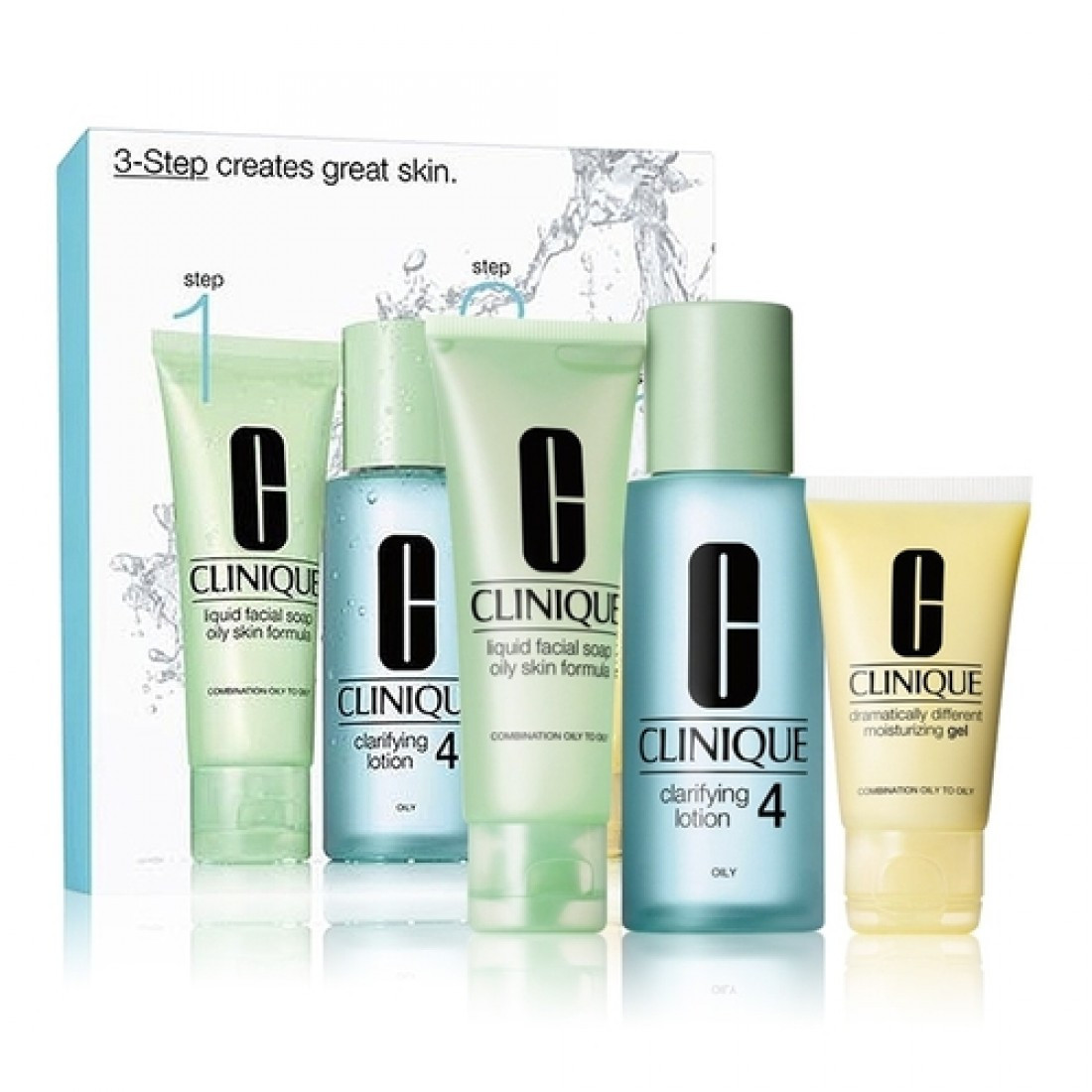 CLINIQUE 3-STEP CREATES GREAT SKIN 4 3 PCS SET: 1.7 LIQUID FACIAL SOAP ...