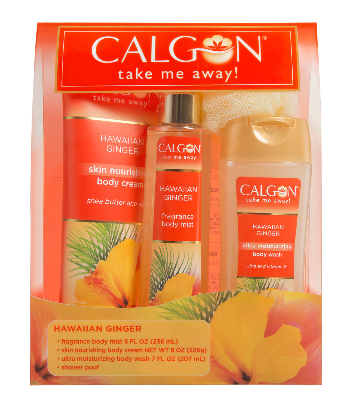 CALGON HAWAIIAN GINGER 4 PCS SET FOR WOMEN: 8 OZ FRAGRANCE MIST + 10 OZ ...