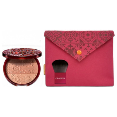 CLARINS SUNKISSED 3 PCS SET: BRONZING COMPACT + BRUSH + POUCH - ScentsWorld