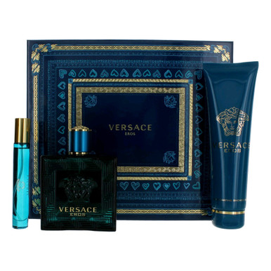 VERSACE EROS 3 PCS SET FOR MEN: 3.4 EAU DE TOILETTE SPRAY + 0.3 OZ EAU ...