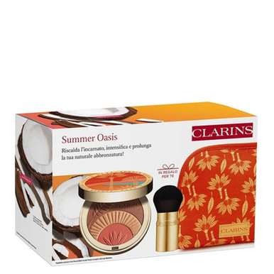 CLARINS SUMMER OASIS 2022 3 PCS GIFT SET: EVER BRONZE & BLUSH POWDER 0.35 + KABUKI BRUSH ...