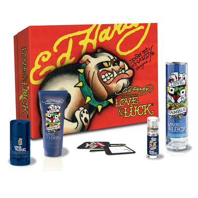 ED HARDY LOVE & LUCK 5 PCS SET FOR MEN: 3.4 EDT SP + 1/4 OZ EDT SP + 2. ...