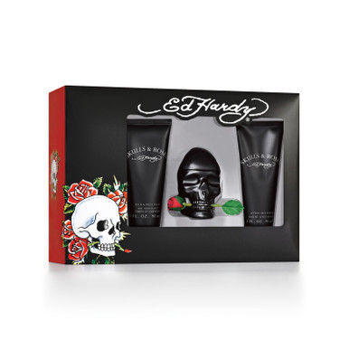 ED HARDY SKULLS & ROSES 3 PCS SET FOR MEN: 2.5 EDT SP + HAIR & BODY ...