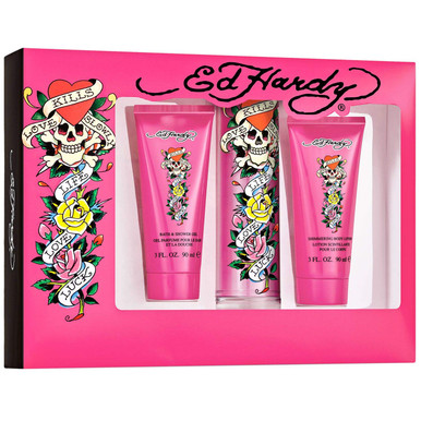 ED HARDY 3 PCS SET FOR WOMEN: 1 OZ EAU DE PARFUM SPRAY + 3 OZ BODY ...