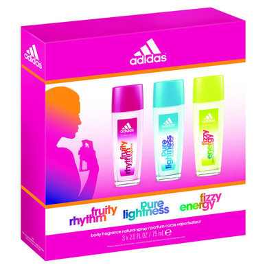 ADIDAS 3 PCS SET FOR WOMEN: 2.5 OZ BODY SPRAY FRUITY RHYTHM, PURE ...