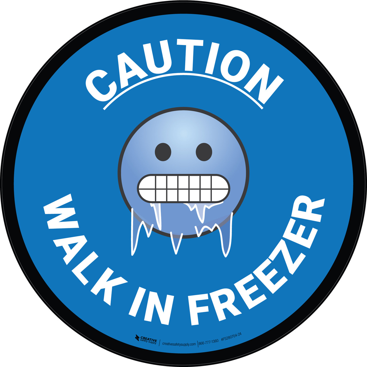 Caution Walk In Freezer with Emoji Blue Circular - Floor Sign | 5S Today
