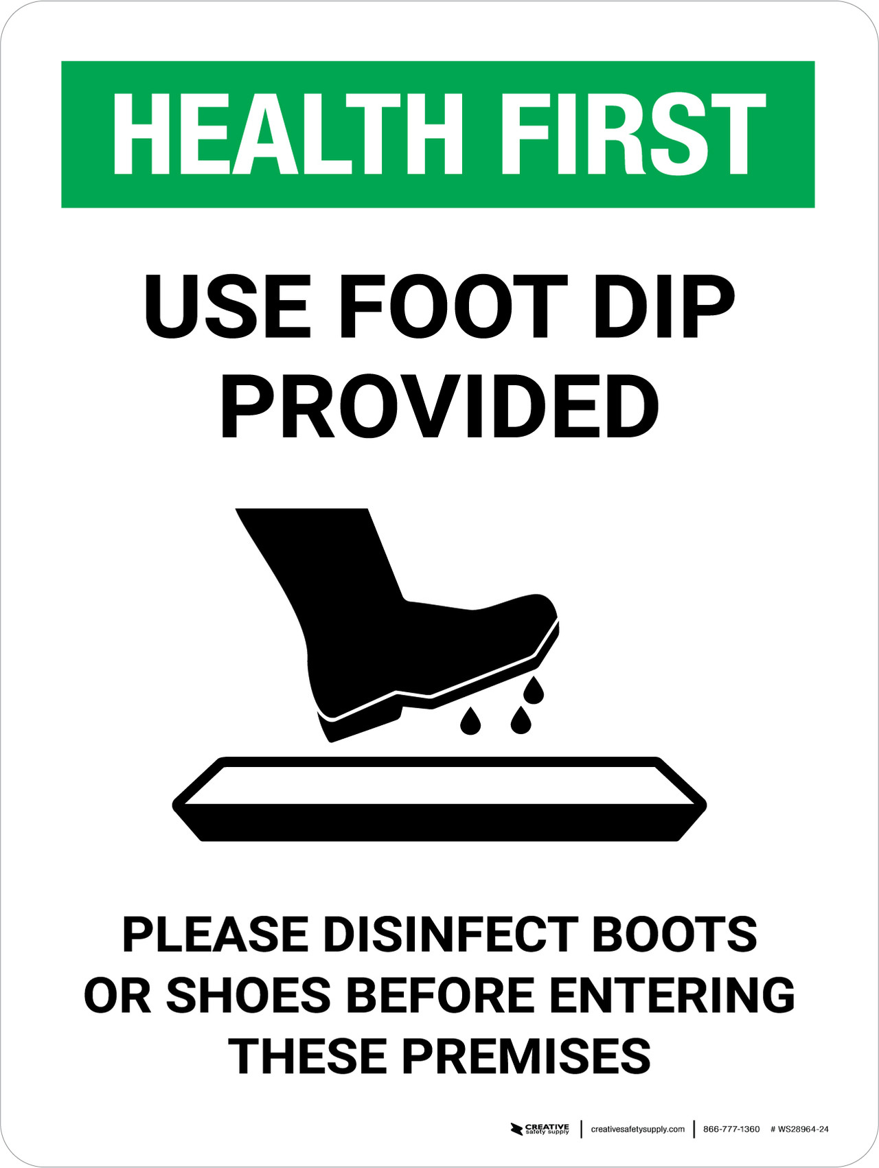 Health First: Use Foot Dip with Icon Portrait - Wall Sign | 5S Today