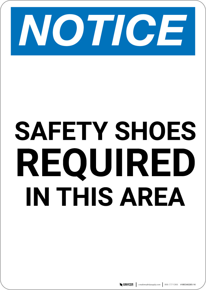 Notice: Safety Shoes Required In This Area - Portrait Wall Sign | 5S Today