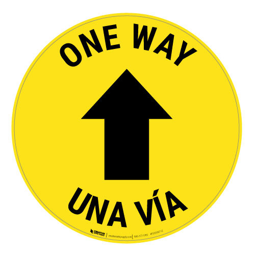 One Way - Arrow - Yellow - Bilingual - Floor Sign | 5S Today