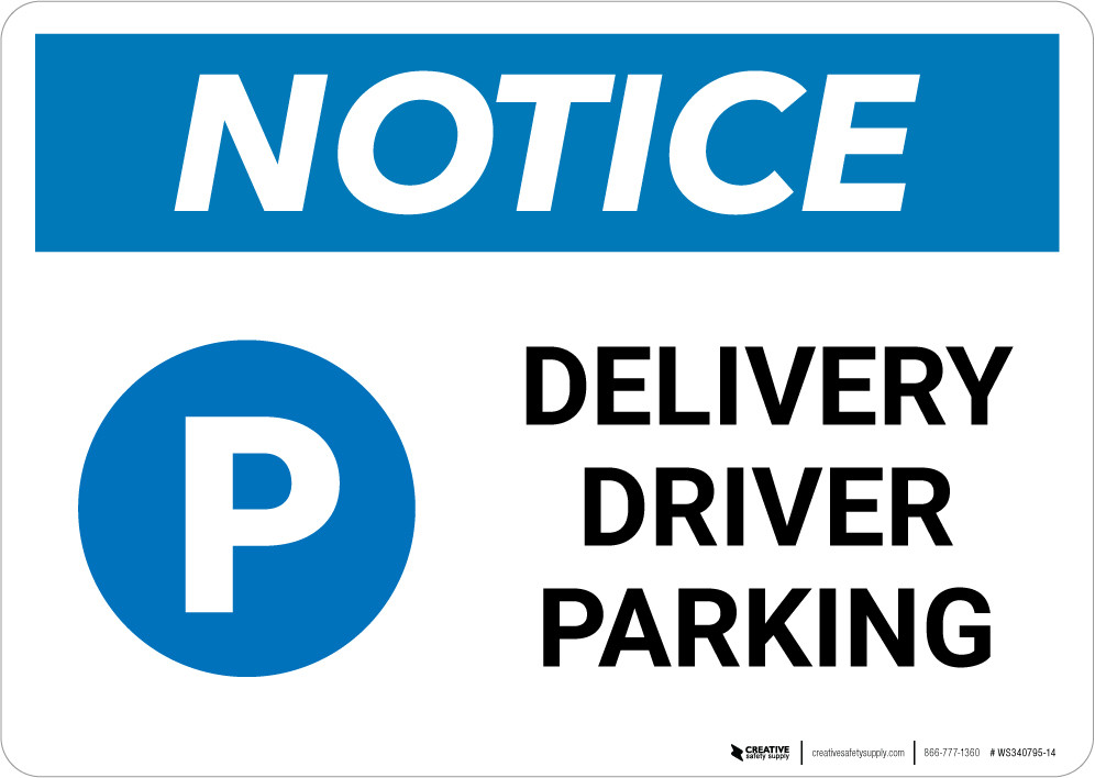 Notice: Delivery Driver Parking with Icon Landscape - Wall Sign | 5S Today