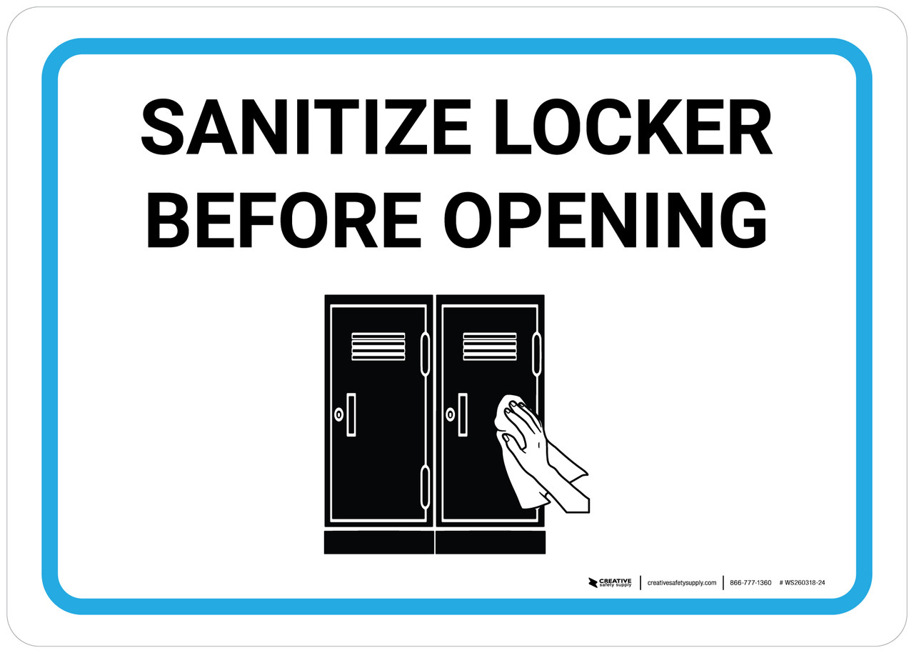 Sanitize Locker Before Opening with Icon Landscape - Wall Sign | 5S Today