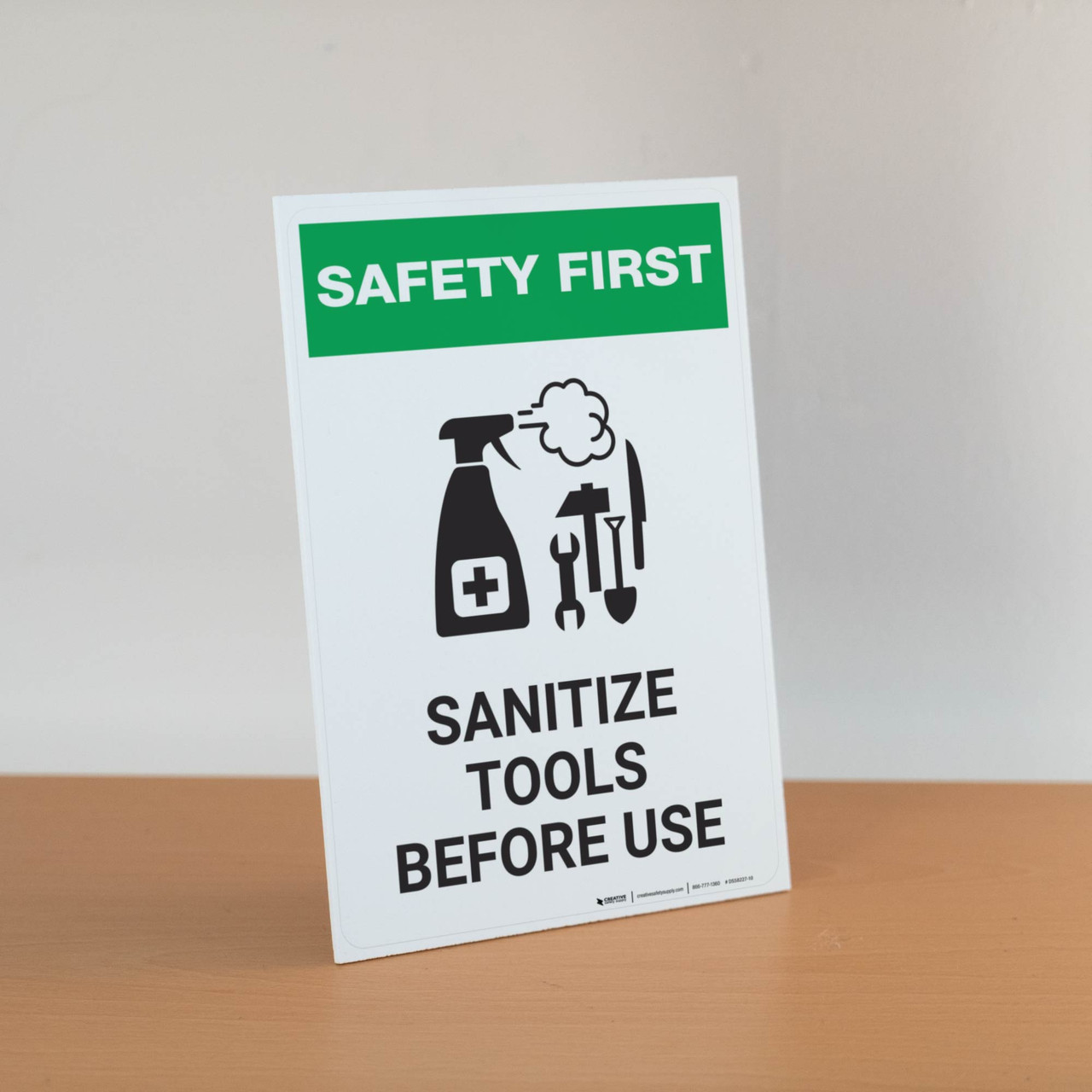 Safety First: Sanitize Tools Before Use with Icon Portrait - Desktop Sign