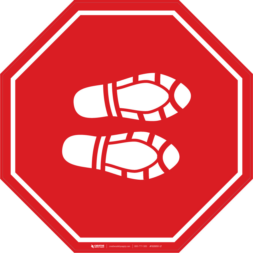 Shoe Print Right Red Stop - Floor Sign | 5S Today