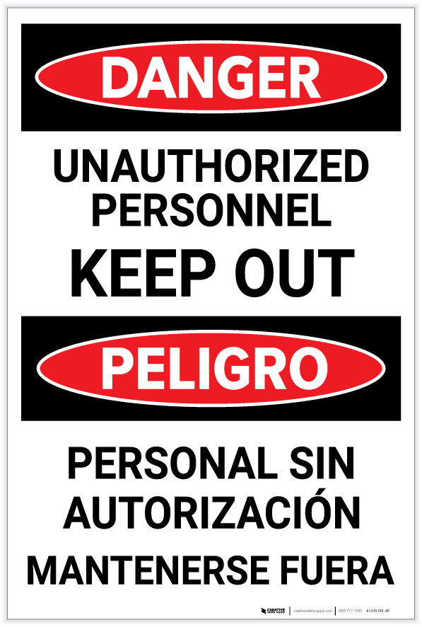 Danger: Unauthorized Personnel Keep Out Bilingual Spanish - Label ...