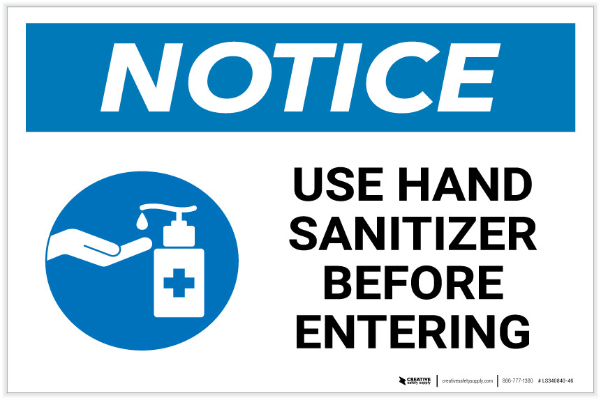 Notice: Please Use Provided Sanitizer Before Entering with Icon ...