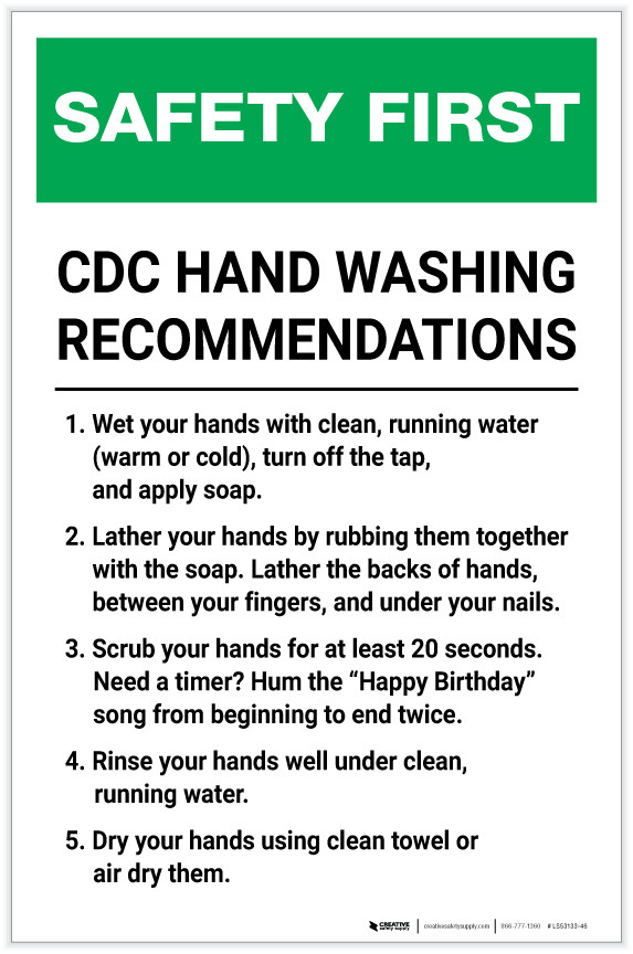 Safety First: CDC Hand Washing Recommendations Portrait - Label