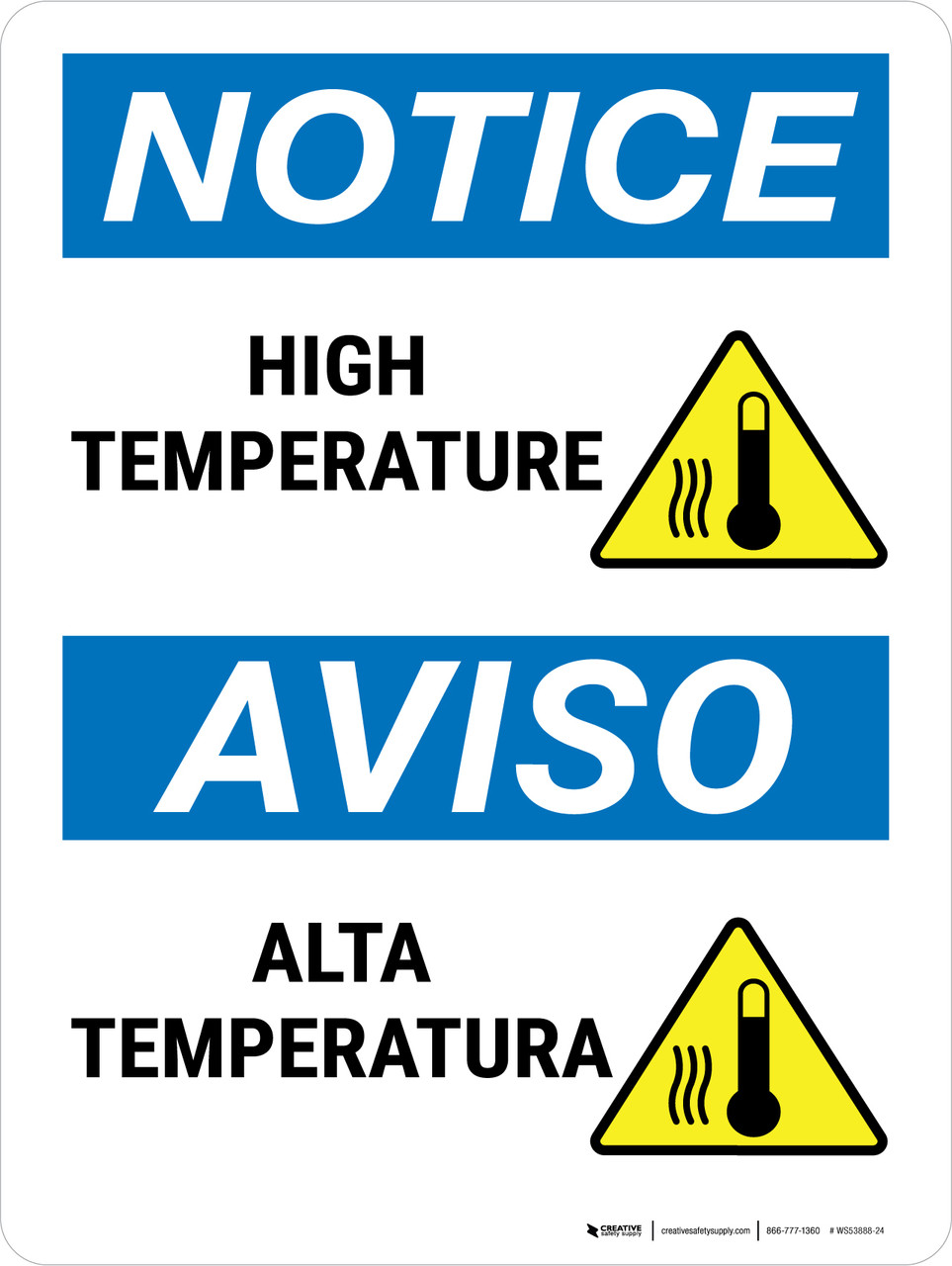 Notice: High Temperature Bilingual Portrait - Wall Sign | 5SToday.com