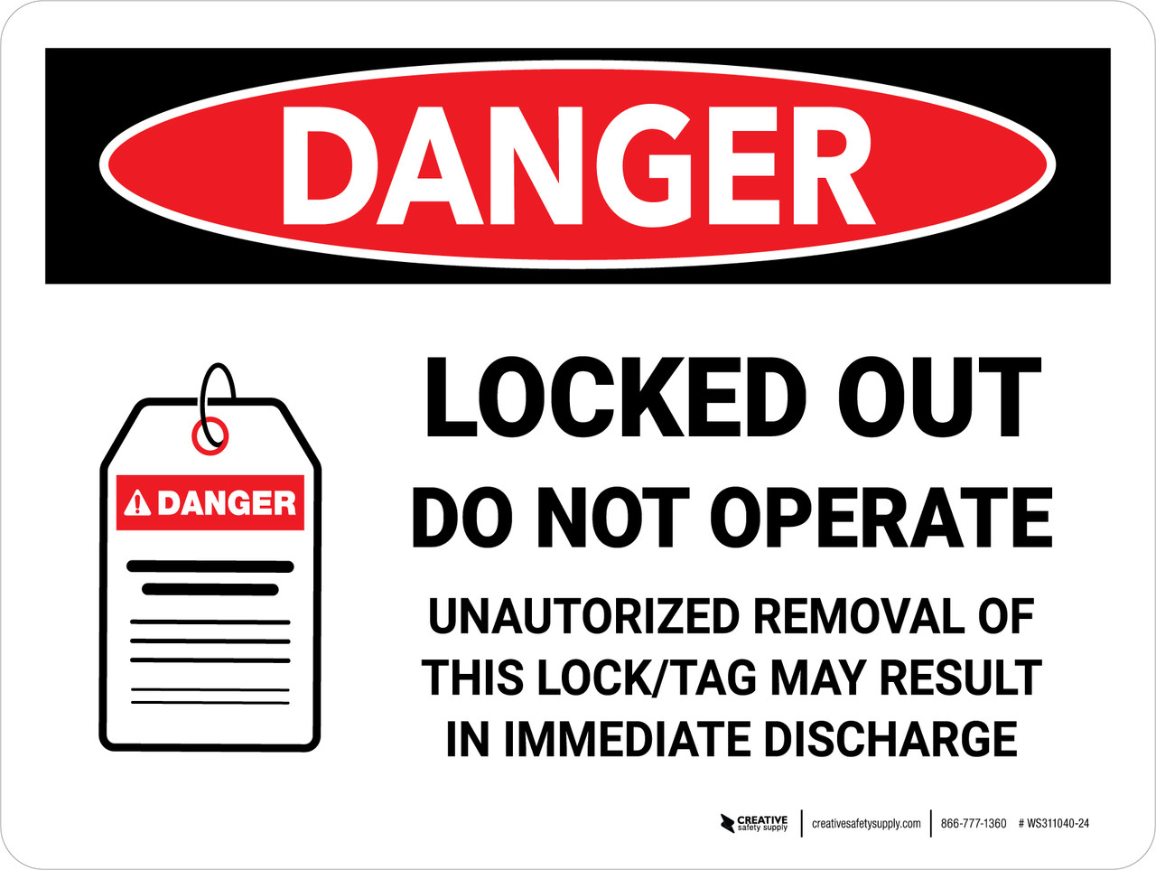 Danger: Locked Out Do Not Operate Landscape - Wall Sign | 5SToday.com