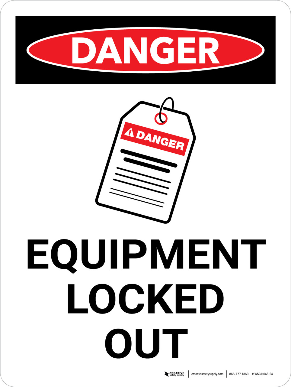 Danger: Equipment Locked Out Portrait - Wall Sign