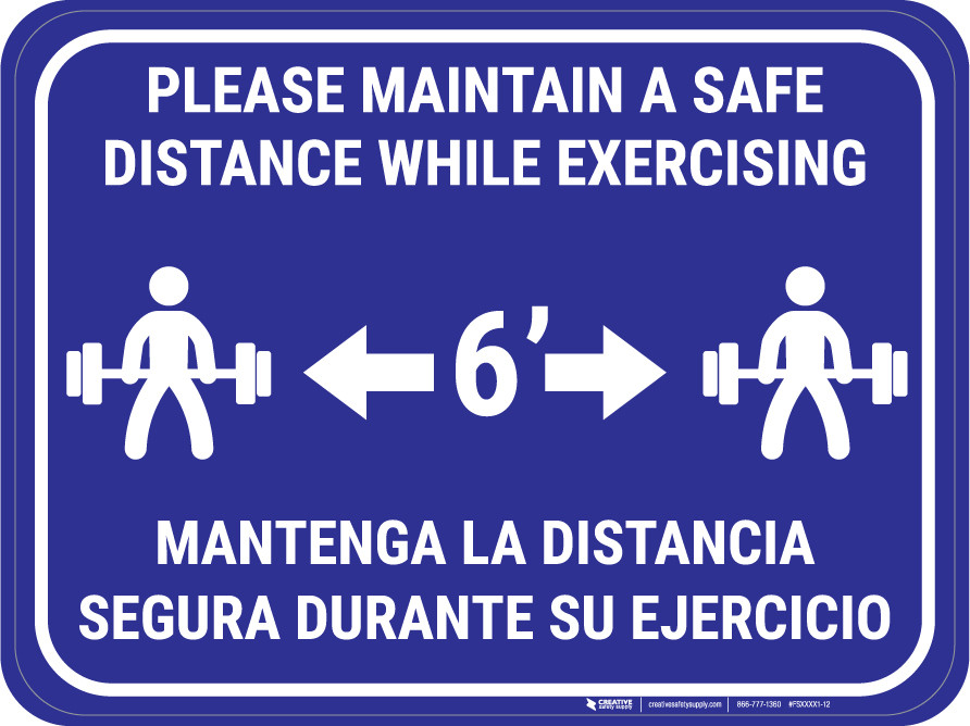 Maintain Safe Distance While Exercising Bilingual Blue - Rectangular ...