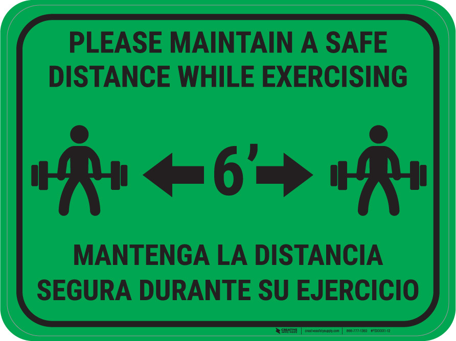Maintain Safe Distance While Exercising Bilingual Green - Rectangular ...