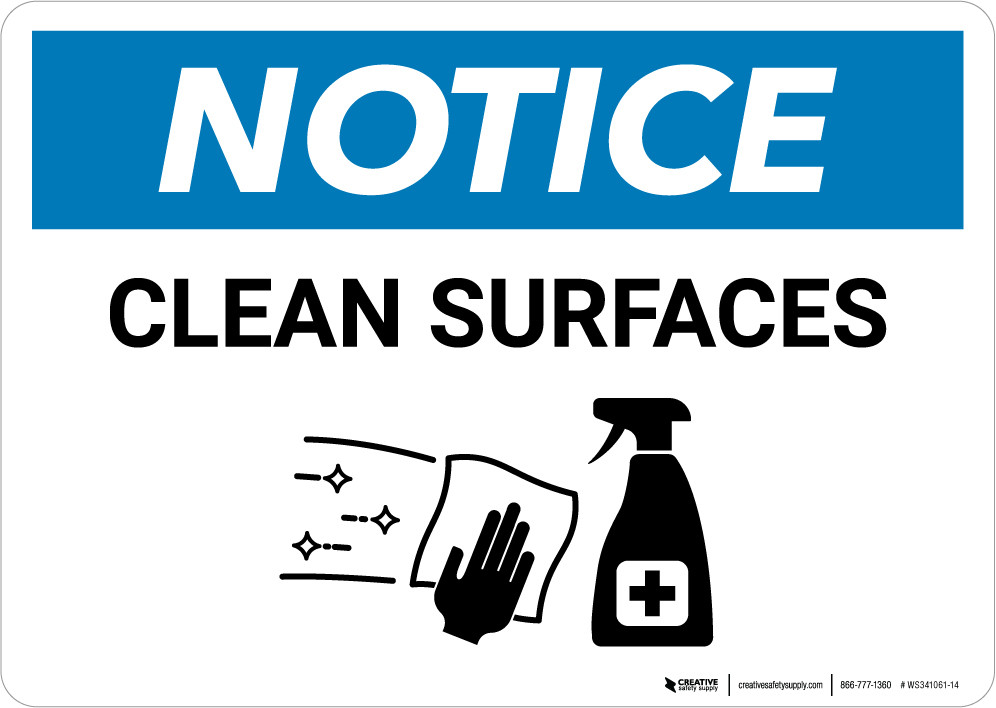 Notice: Clean Surfaces with Icon Landscape - Wall Sign | 5S Today