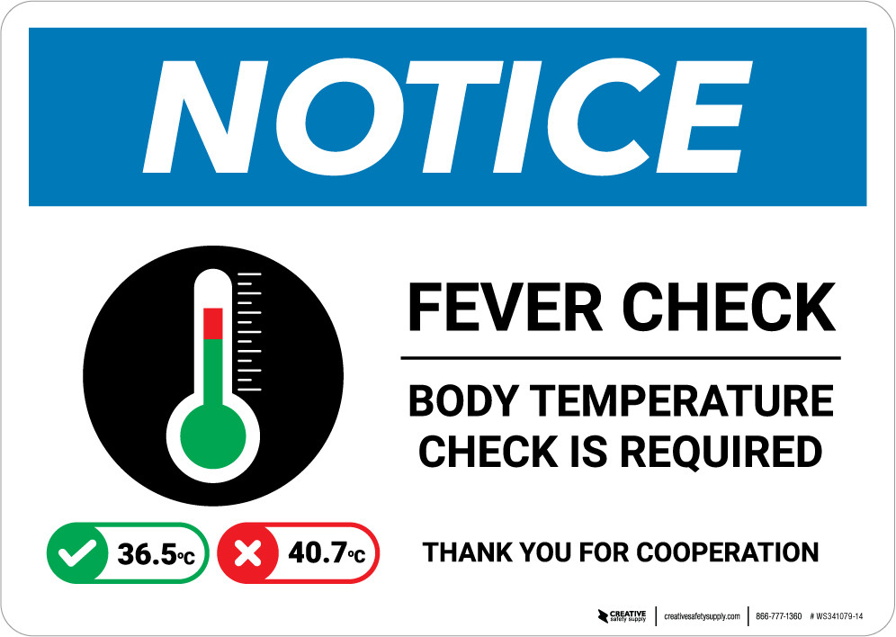 Notice: Fever Check Body Temperature Check Required with Icon Landscape ...